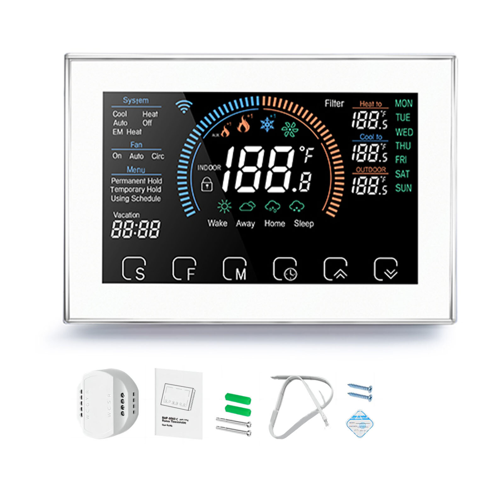 Умный термостат, сенсорный, ЖК, APP, для теплового насоса, белый