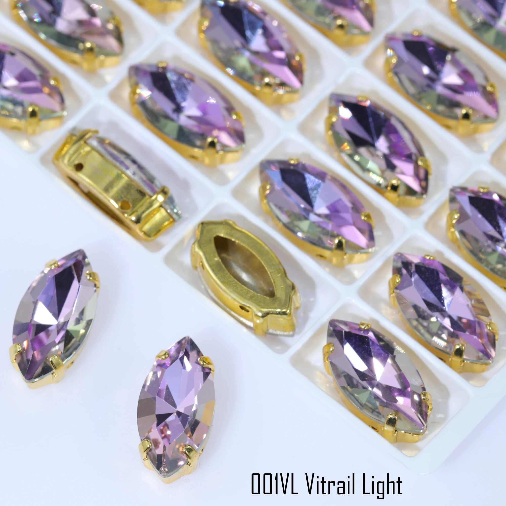 Стразы «Конский глаз» стеклянные белые Silver Claw, Фиолетовый, 72Pcs 6mm12mm, 001VL Vitrail Light