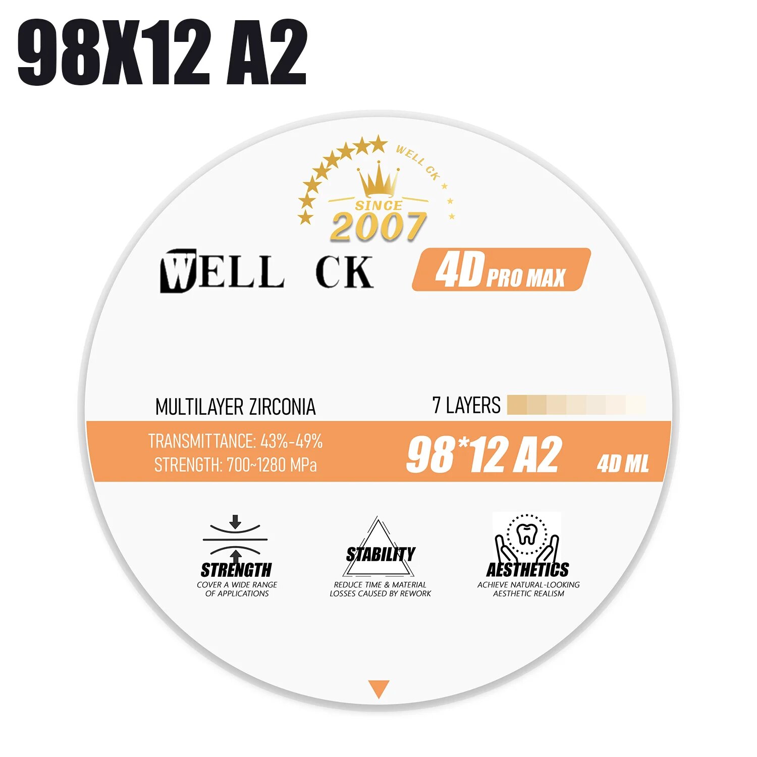 Well CK 4D PRO Циркониевый диск 98 мм 98X12mm A2