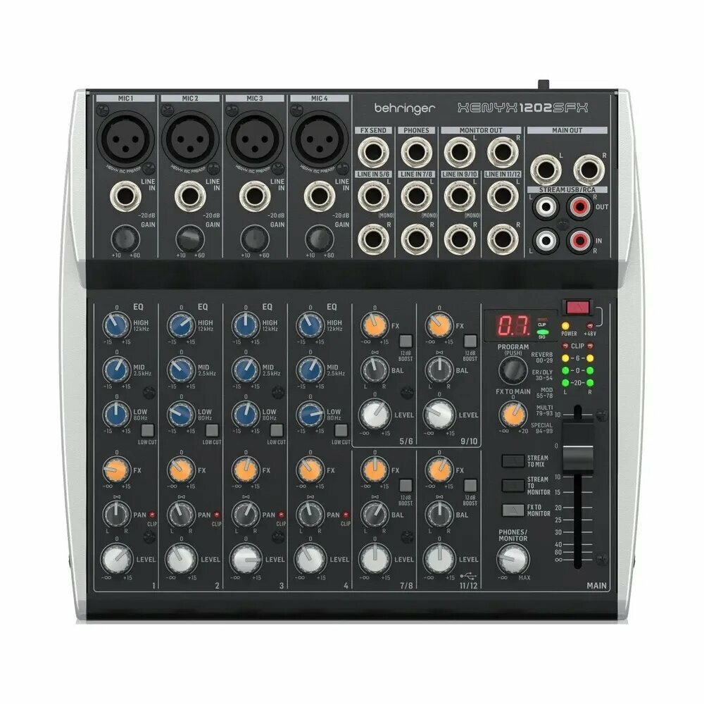BEHRINGER XENYX 1202SFX Аналоговый микшер на 12 каналов с процессором эффектов KLARK TEKNIK и USB-интерфейсом