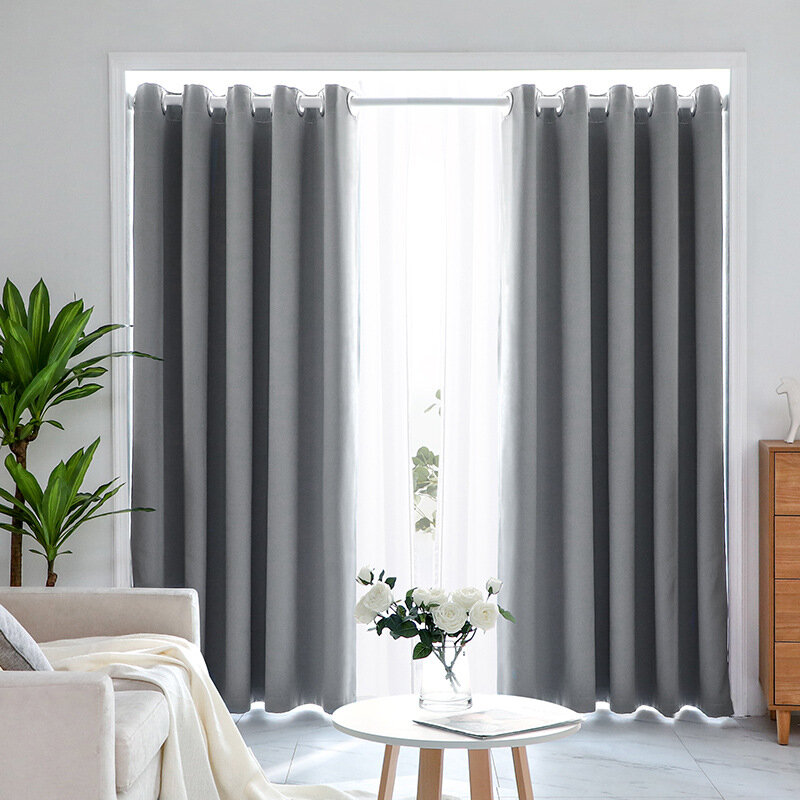 [2026] Роскошная ткань для штор в европейском стиле с полной светонепроницаемостью, высококачественная отделка оконного экрана, солнцезащитная ткань для балкона, не требует сверления, однотонная.