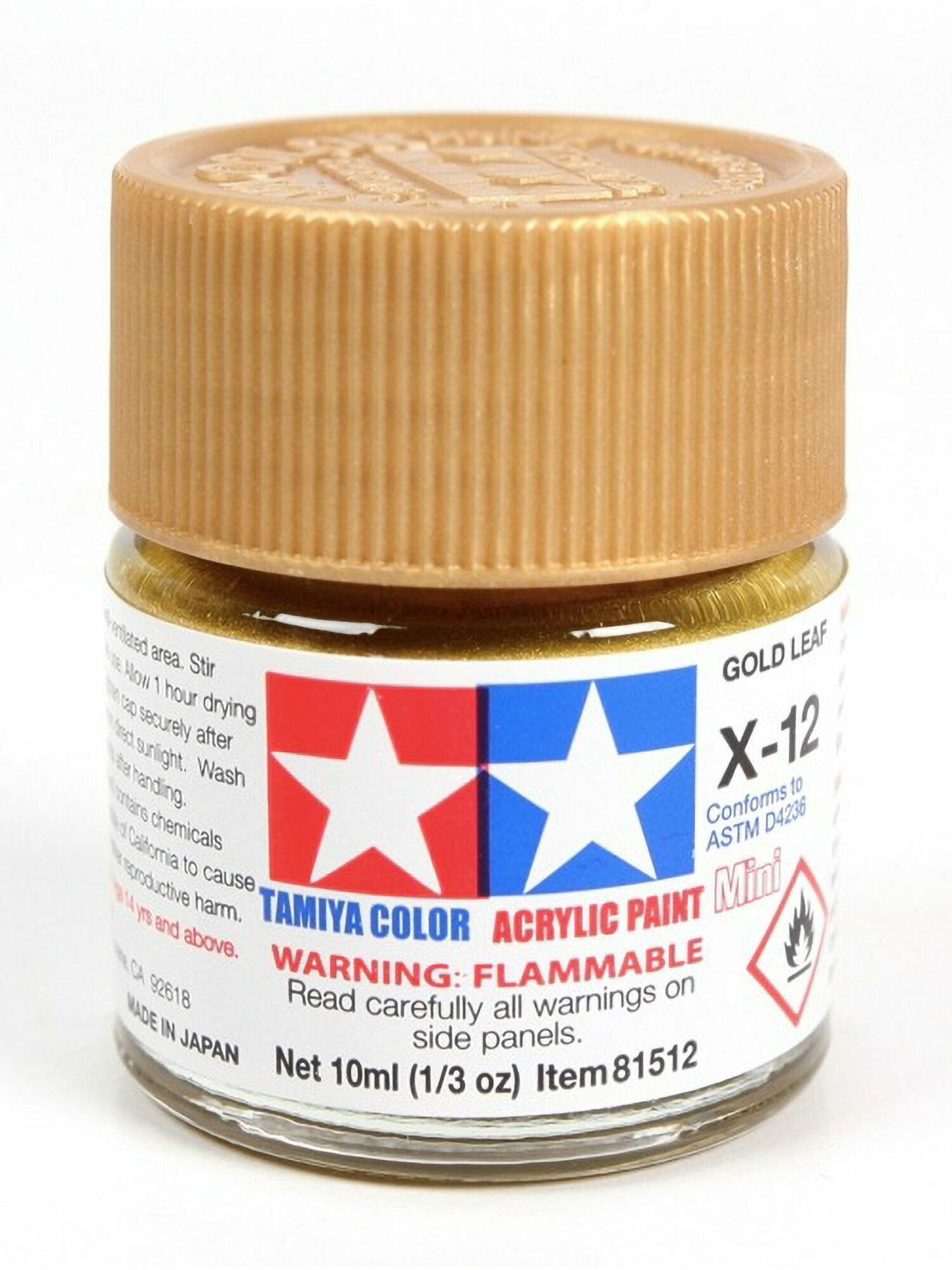Краска акриловая Tamiya Color X-12 Gold Leaf 81512 золотистый глянцевый металлик, 10 мл
