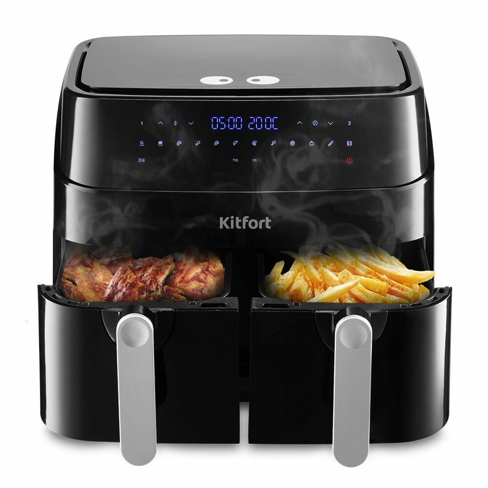 Аэрогриль Kitfort KT-2250, черный, антипригарное покрытие, 12 автоматических программ