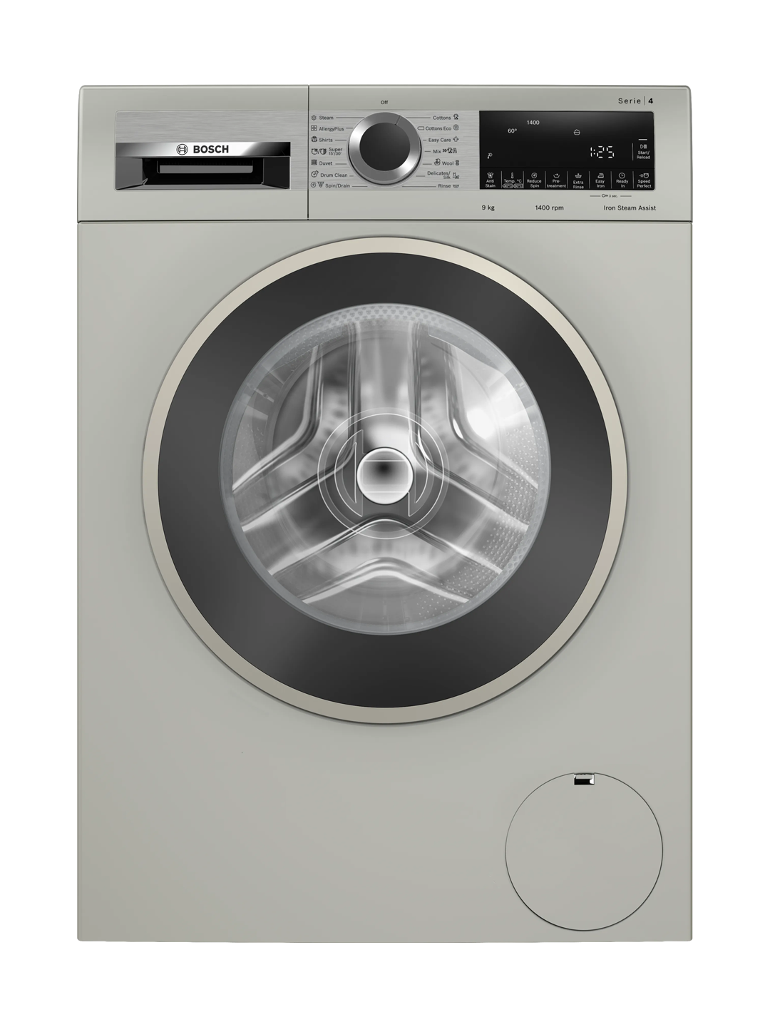 Стиральная машина Bosch Serie 4 WGA2440XME, фронтальная загрузка, 9кг, 1400об/мин, английский интерфейс, серебристый