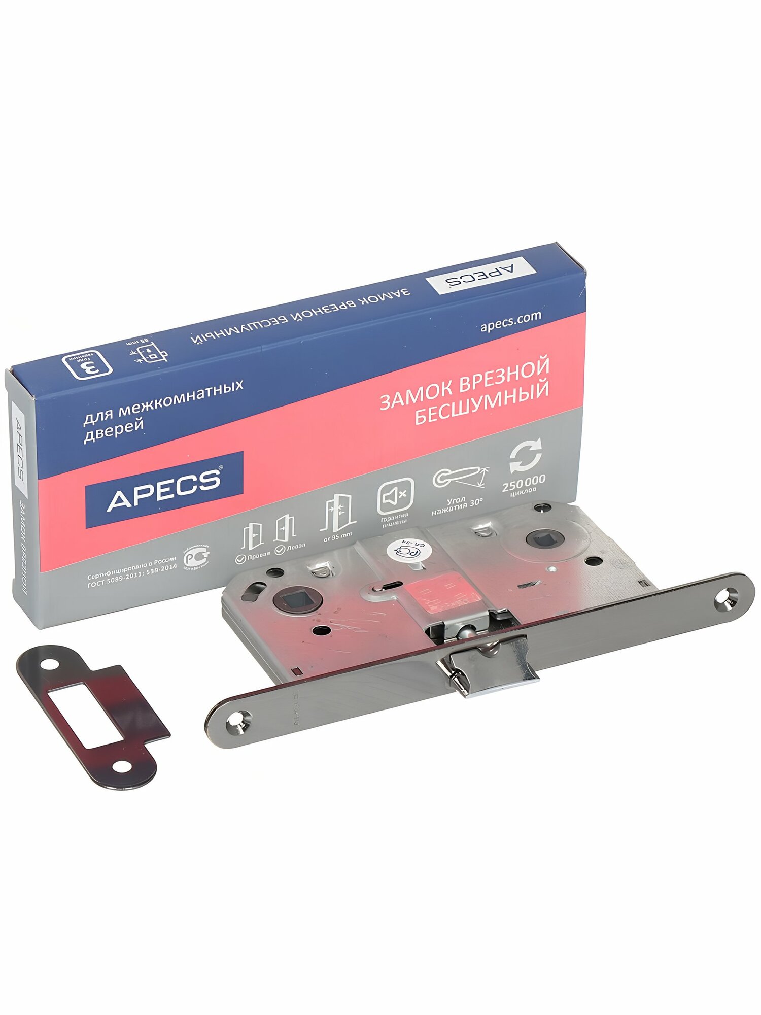 Замок врезной Apecs 5300-WC-AB, 11349, с фиксатором, цвет бронза, металлический язычок для межкомнатных дверей