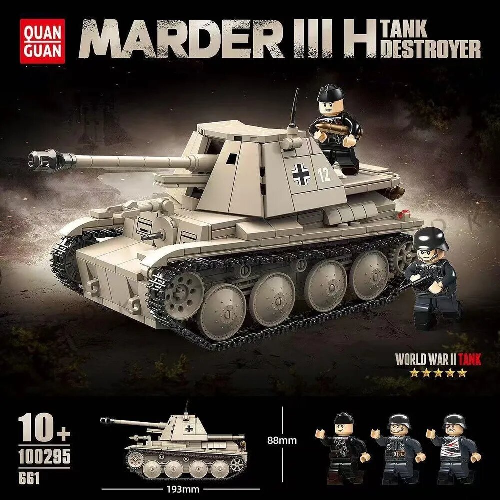 Quan Guan 100295 Marder III H Tank Destroyer 661pcs World War II Tank Model Building Blocks