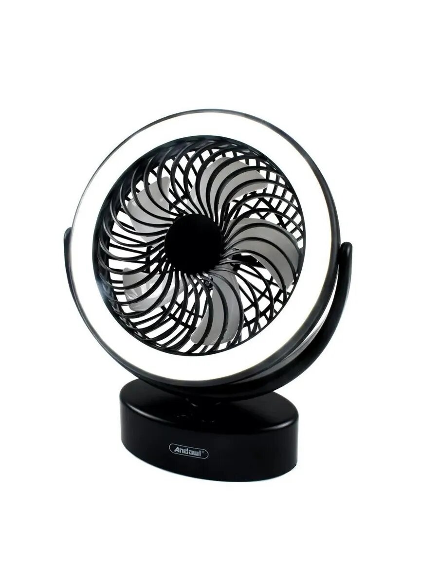 Вентилятор Andowl FAN20, с LED-подсветкой, 15см, портативный, черный