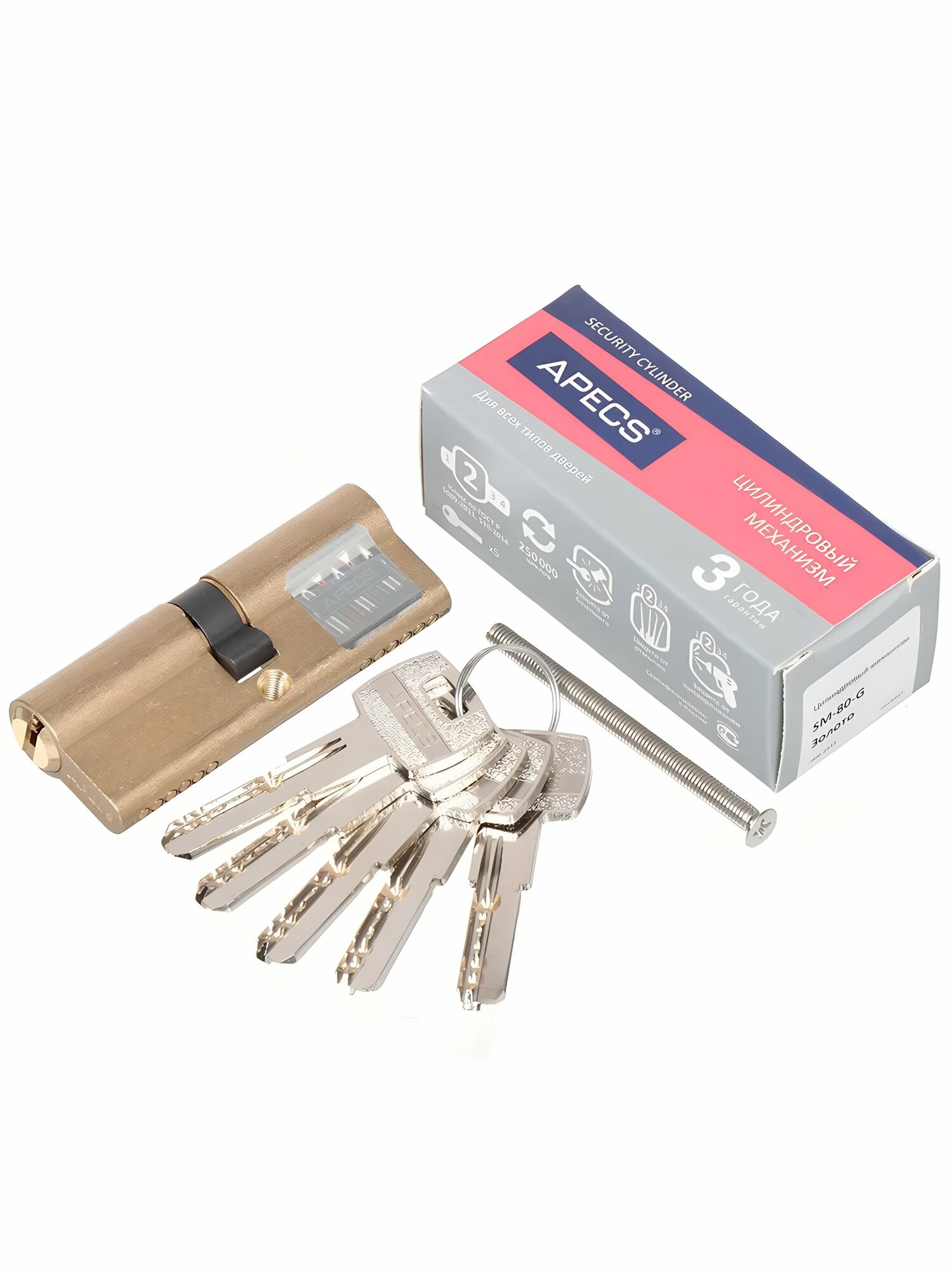 Личинка замка двери Apecs, SM-80-G, 2933, 80 мм, золото, 40/40