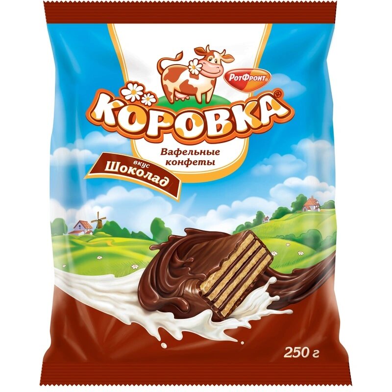 Конфеты шоколадные Коровка вафельные вкус шоколад, 250г
