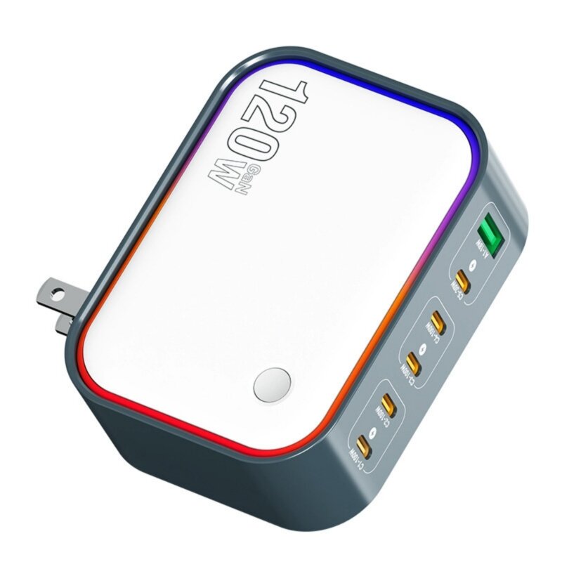 Адаптер Быстрой Зарядки мощностью 120 Вт, 6-Портовая Настольная Зарядная Головка, Настенный Зарядный Блок, Пластиковая Текстура для Нескольких Устройств