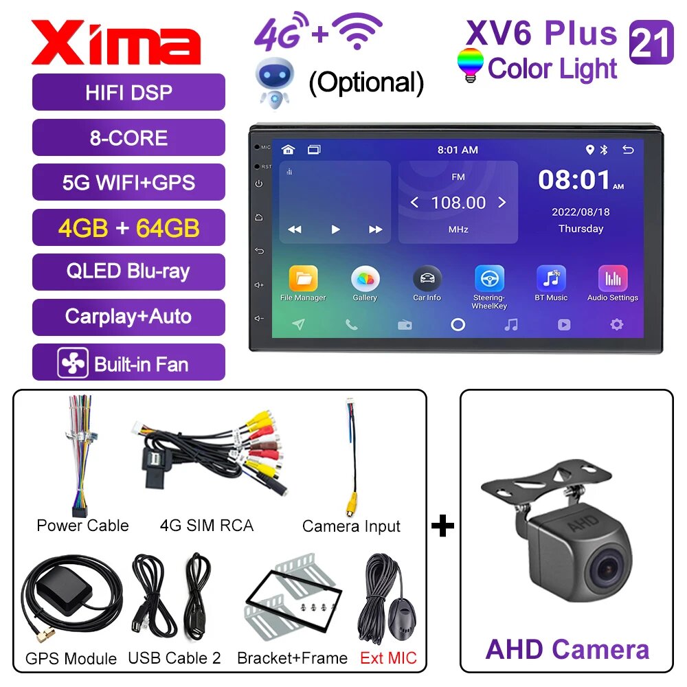 XIMA XV6 Plus 21, 8Core, 4G(4-64GB)CAM, Carplay