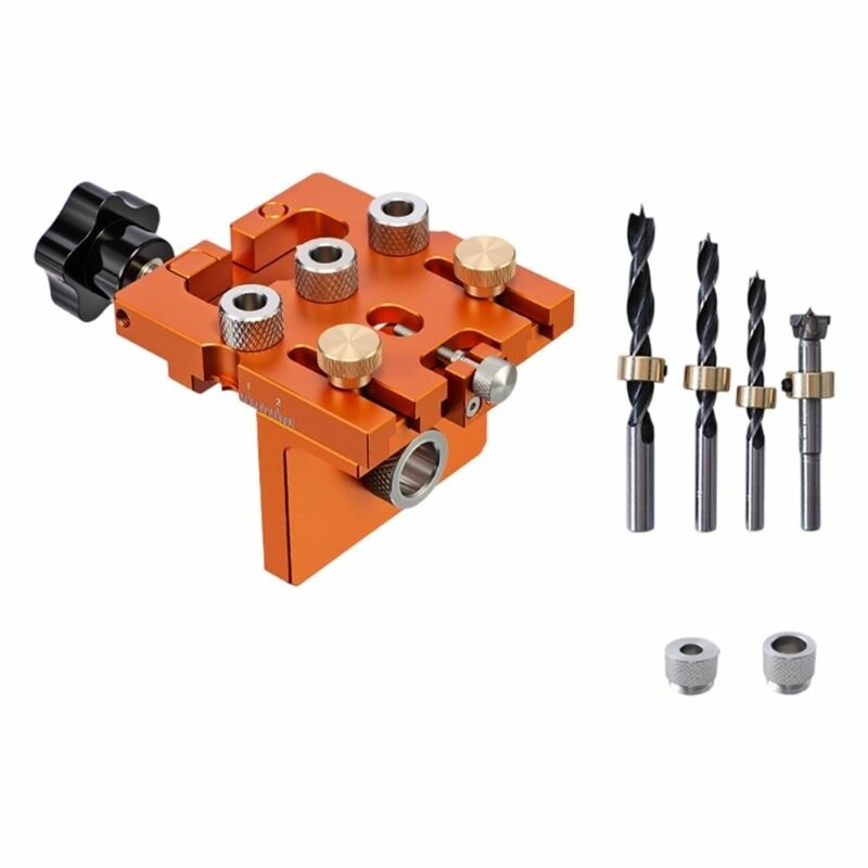 (1 шт.) Алюминиевый позиционер (кондуктор) для сверления отверстий под мебельные конфирматы, 3 в 1 - Оранжевый - 15мм