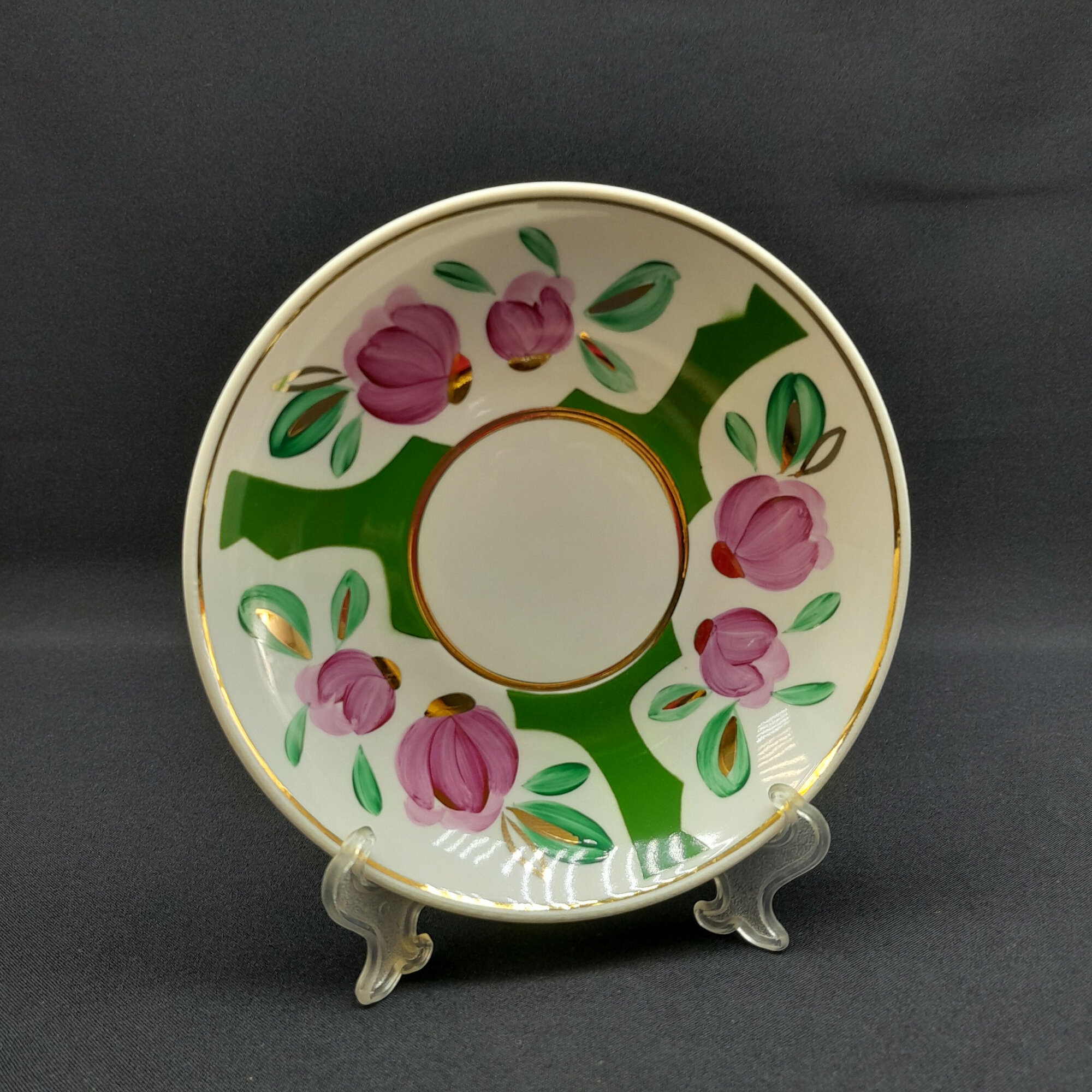 Винтажное чайное кофейное блюдце Вербилки, фарфор 16 см, СССР