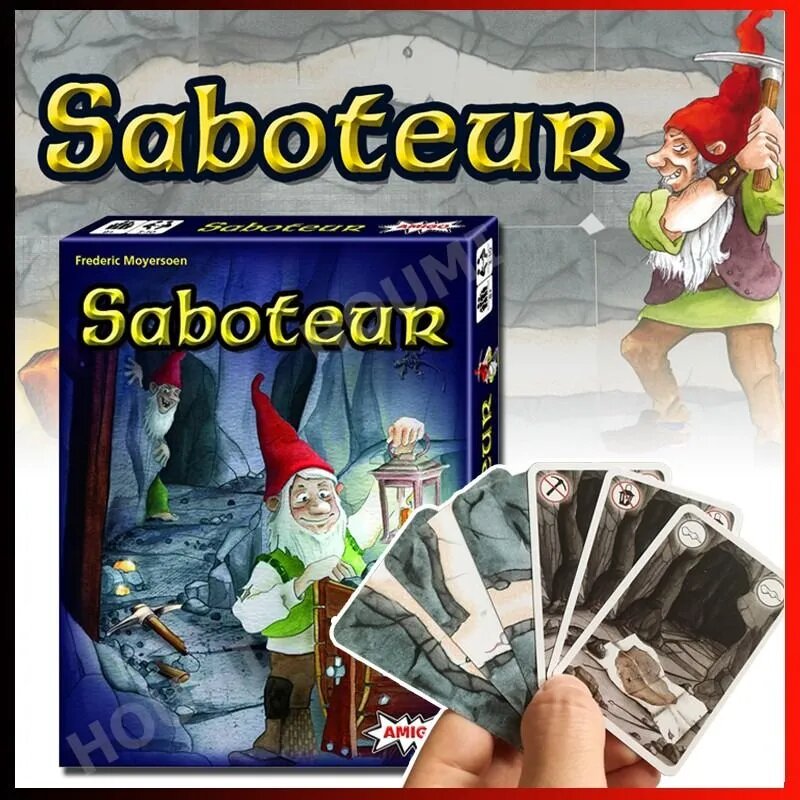 Saboteur, английская карточная игра для всей семьи, поиск золота и тайный предатель, 2-12 игроков, партия 30 минут, подарок для детей и взрослых