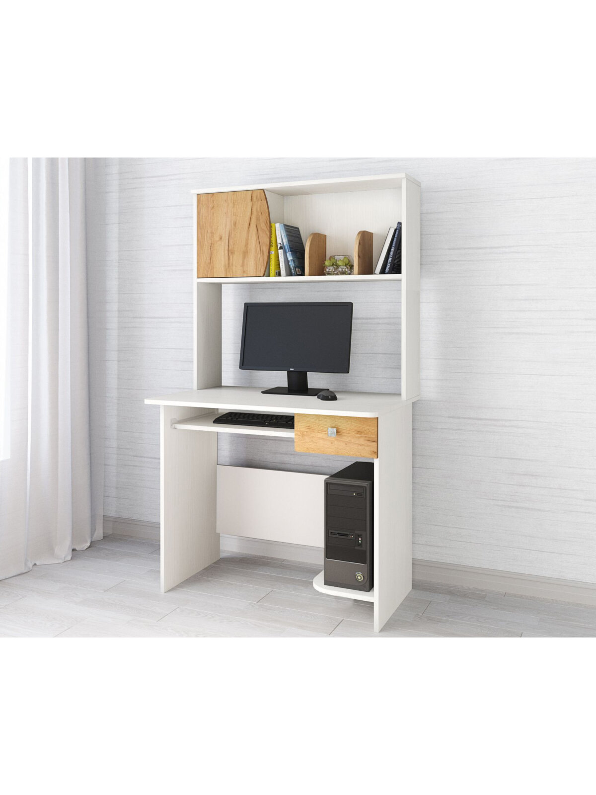 Стол компьютерный "Грета-4 белый/крафт" Huge Mebel. Ширина 900 Высота 1580. Столы компьютерные