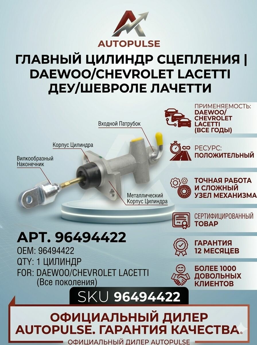Цилиндр сцепления главный Chevrolet Lacetti Шевроле Лачетти 96494422