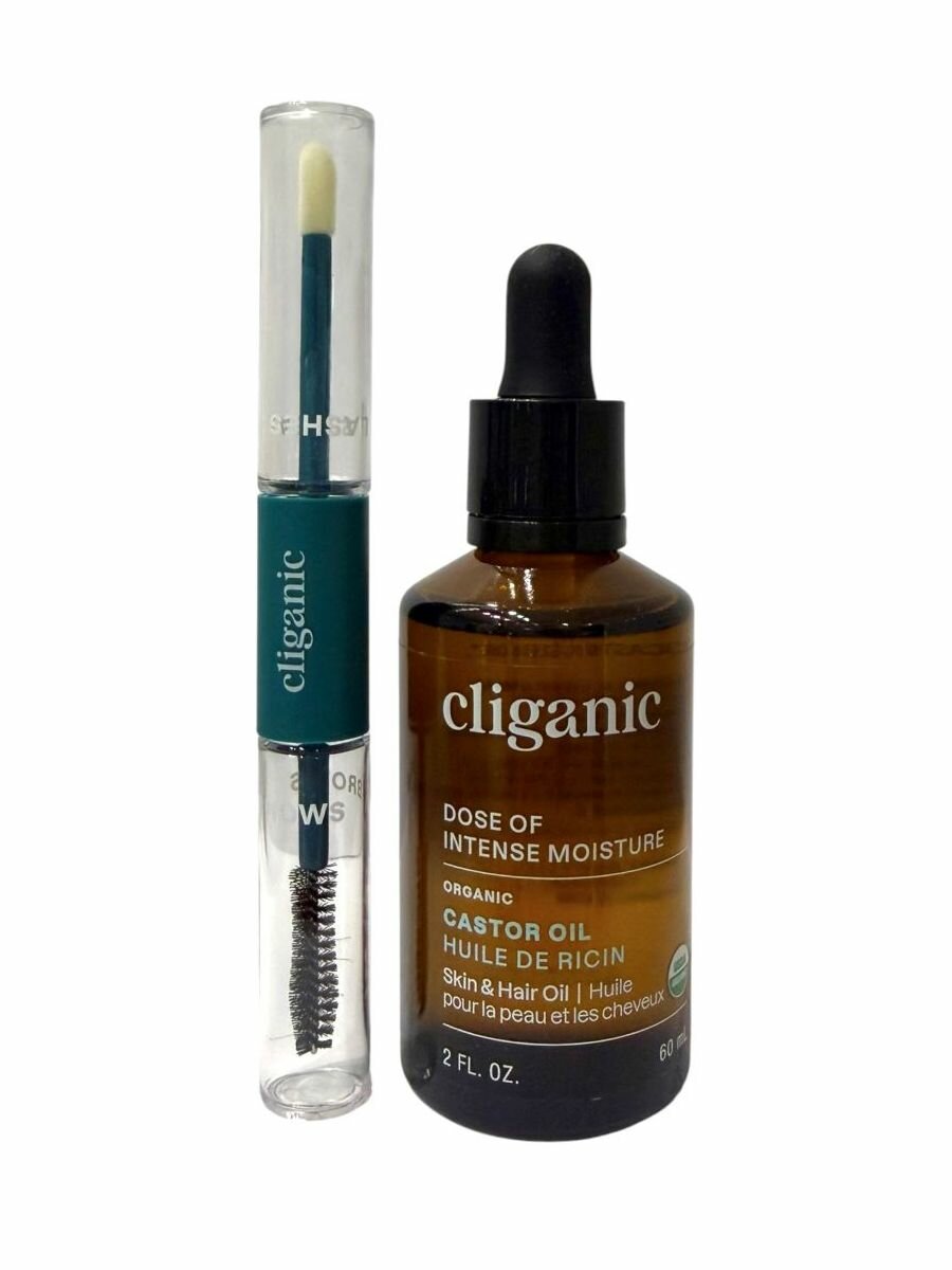 Органическое Касторовое масло с набором для ресниц и бровей 60 мл Cliganic (Клиганик)