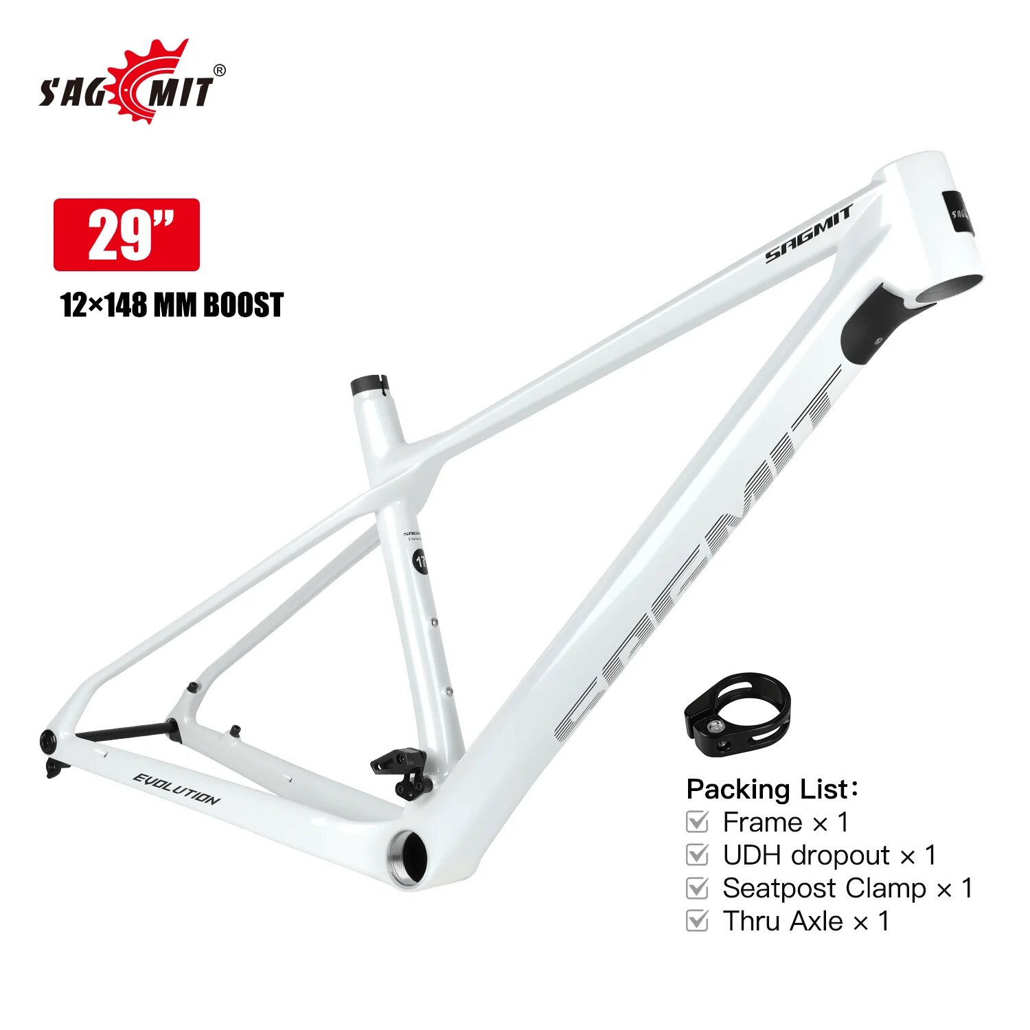 Карбоновая рама SAGMIT T700 для горного велосипеда 29er Белый, L, белый