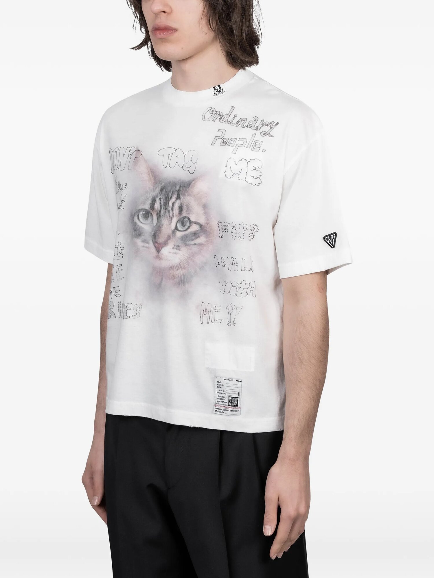 Футболка MAISON MIHARA YASUHIRO Cat-print T-shirt, размер 40, бежевый/белый — фото 1