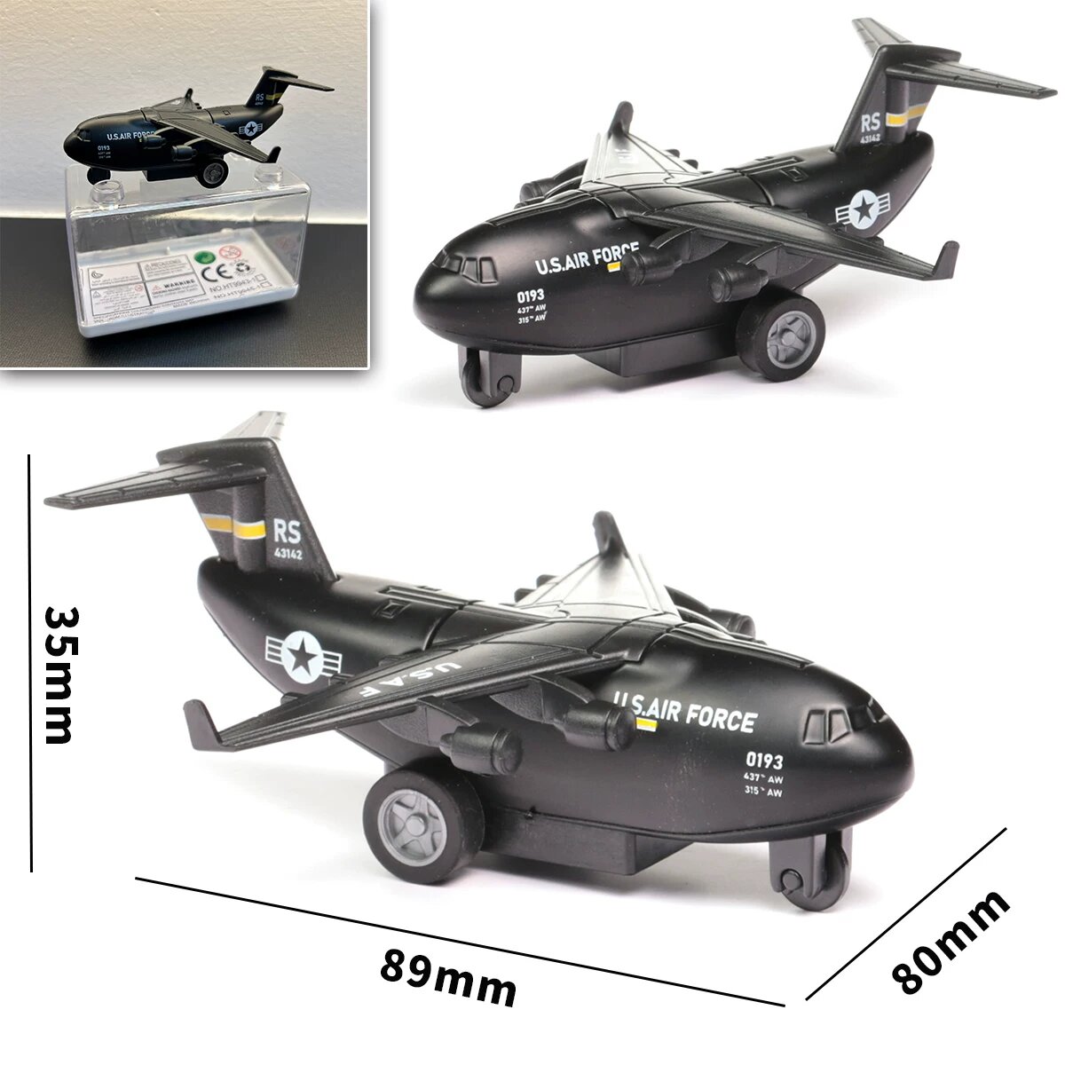 Модель военного самолета-транспортера C-17 из алюминия с коробкой для демонстрации, подходящая для детской коллекции