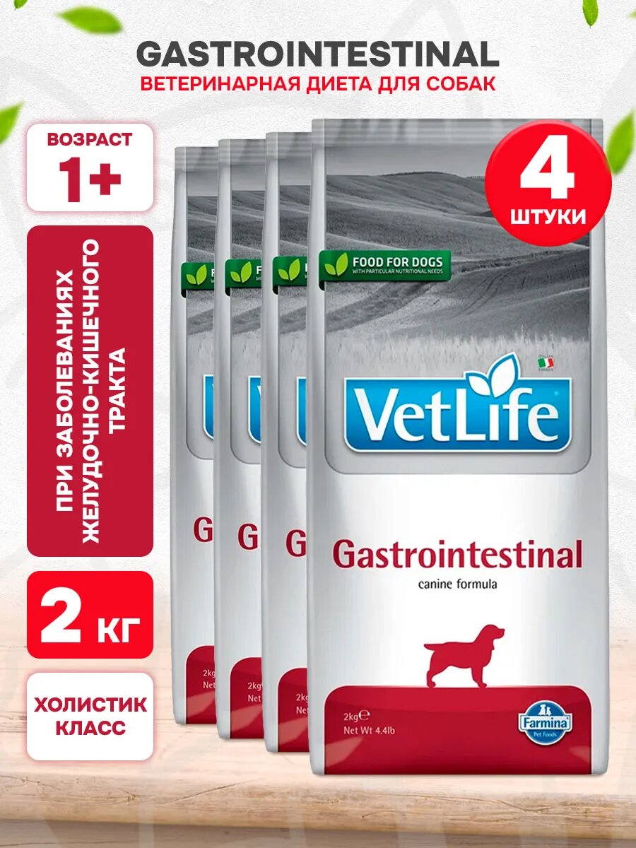 Корм сухой Farmina Vet Life Canin Gastrointestinal для взрослых собак при заболеваниях желудочно-кишечного тракта, 2 кг 4 шт