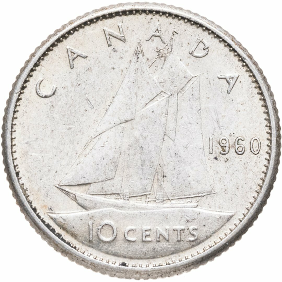 Канада 10 центов cents 1960, Серебро 800, в сохранности XF