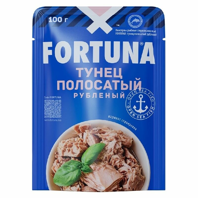 Тунец FORTUNA рубленый в собственном соку /пауч/ 100г
