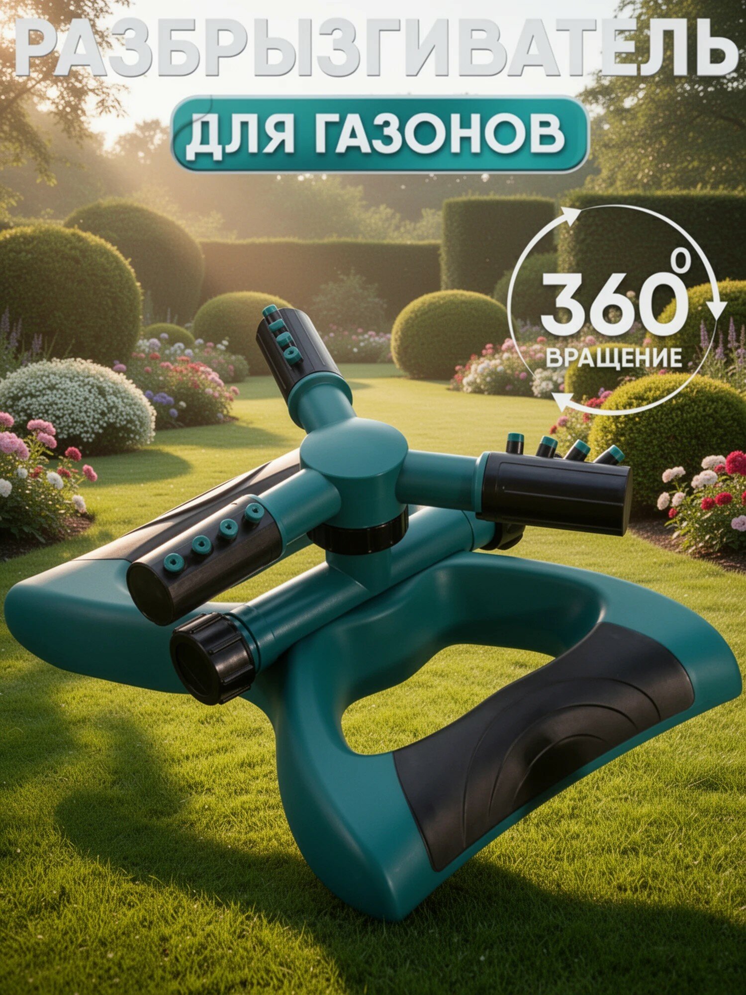 Дождеватель садовый / разбрызгиватель для полива огорода / кустов / цветов / 12 форсунок поворотный / Поливалка для газона в деревню