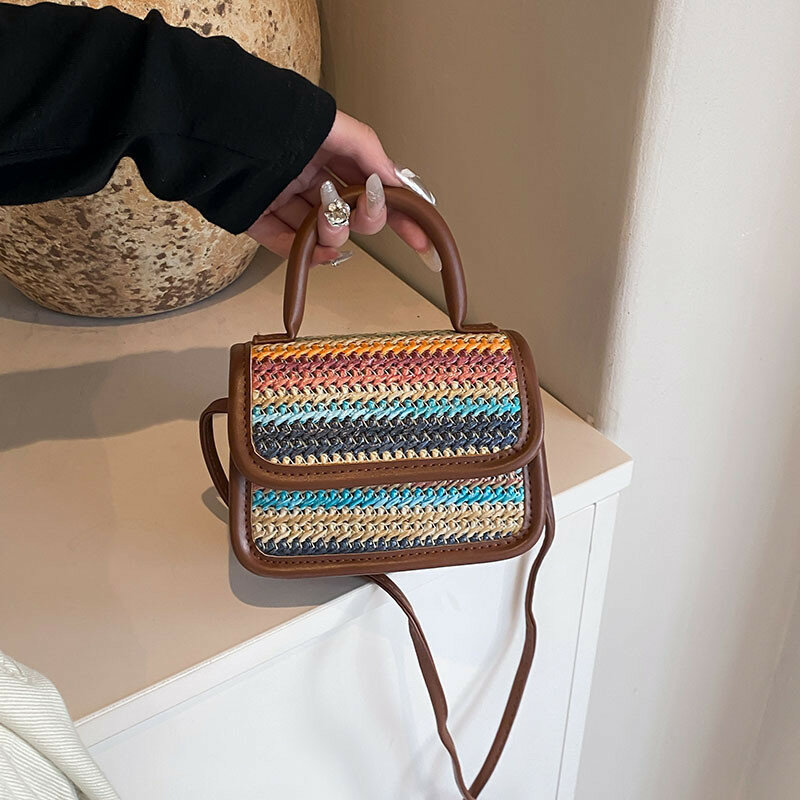 Стильная плетеная полосатая сумка через плечо высокого класса для мужчин и женщин, синяя