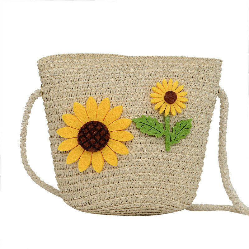 Очаровательная вязаная сумка через плечо для девочек, легкая соломенная сумочка с подсолнухом, цвета хаки