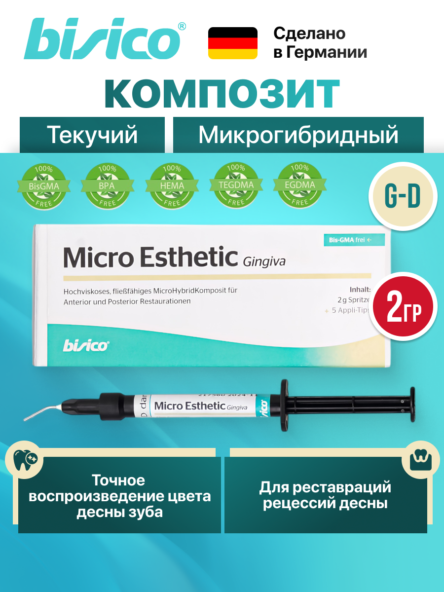 Бисико Микро Эстетик Гингива / BISICO Micro Esthetic Gingiva, цвет G-D, шприц 2 грамма, пломбировочный материал стоматологический жидкотекучий