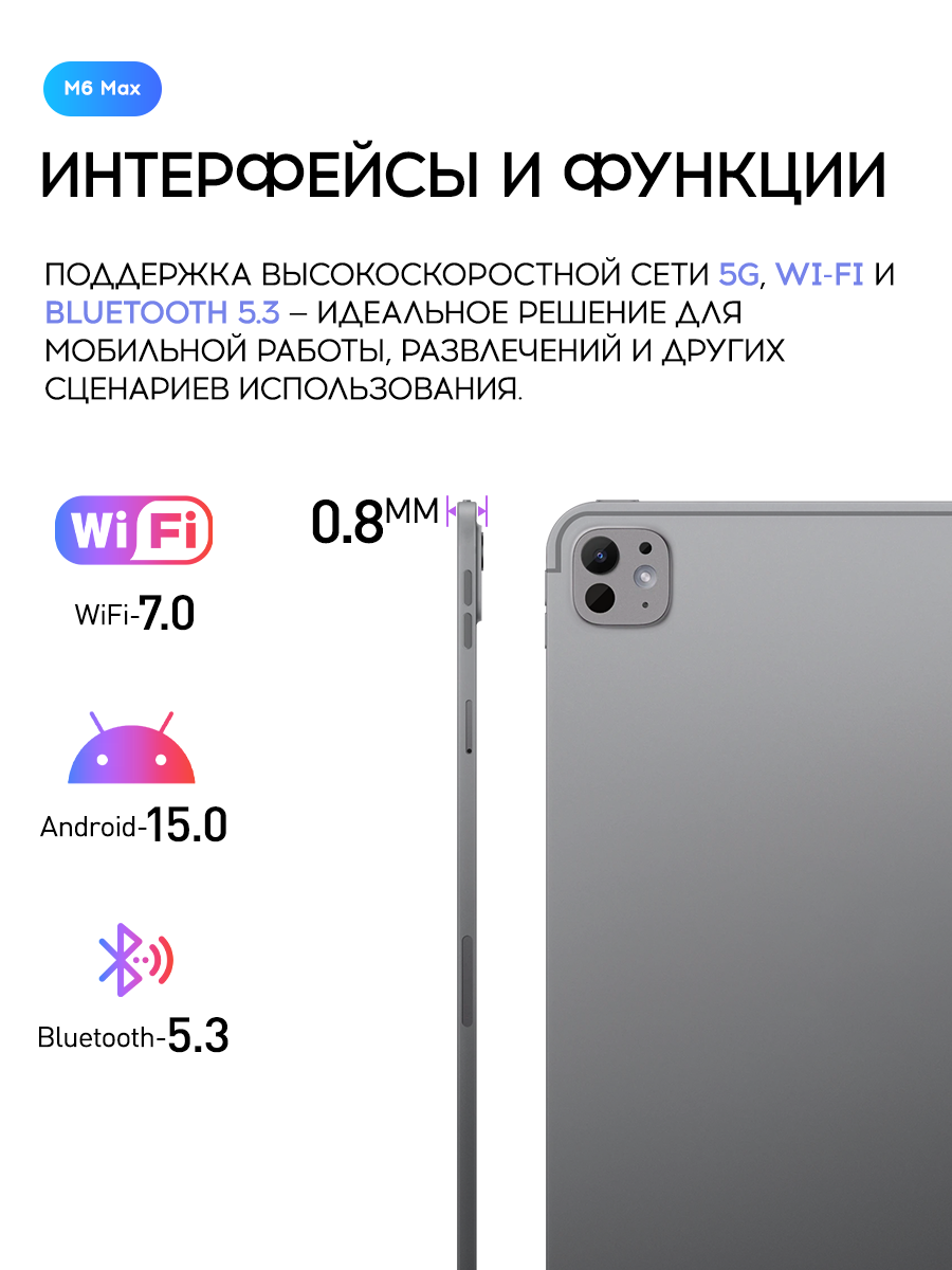 Планшет с клавиатурой и мышь, аудио с Bluetooth-гарнитуры, Android 15, 10000 мАч, 16 ГБ/1 ТБ, Лучший подарок, черное