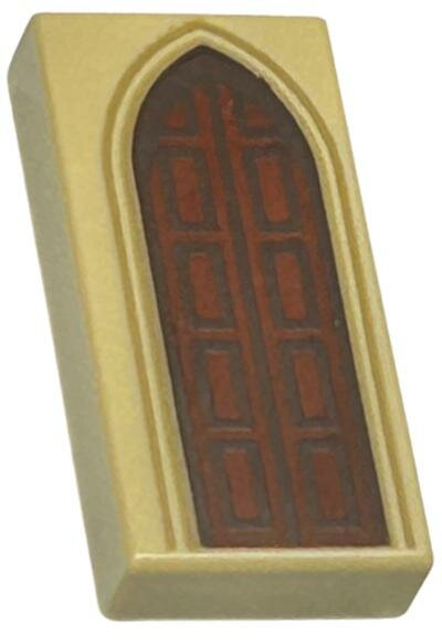 Деталь Lego 3069pb1191 Tile 1 x 2 with Reddish Brown Door with Dark Brown Edges and Rectangles and Dark Tan Arch Pattern
