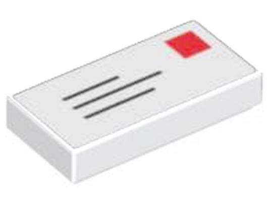 Деталь Lego 3069p01 Tile 1 x 2 with Blue Lines and Red Square Pattern (Mail Envelope with Stamp)