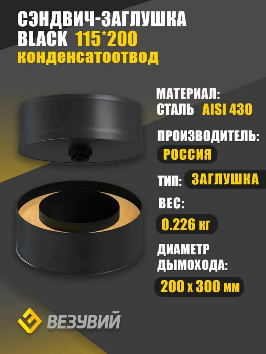 Сэндвич-заглушка конденсатоотвод Эмаль Черная (430 0,5мм) д.200х300