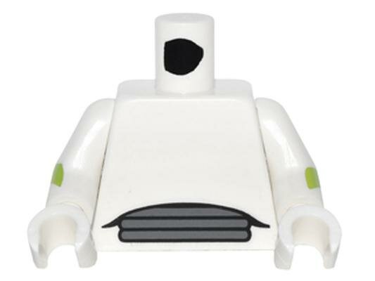 Деталь Lego 973pb2310c01 Torso Spacesuit 3 Dark Bluish Gray Vents at Waist Pattern / White Arms with Lime Wrist Stripe and Red Mark on Right / White Hands