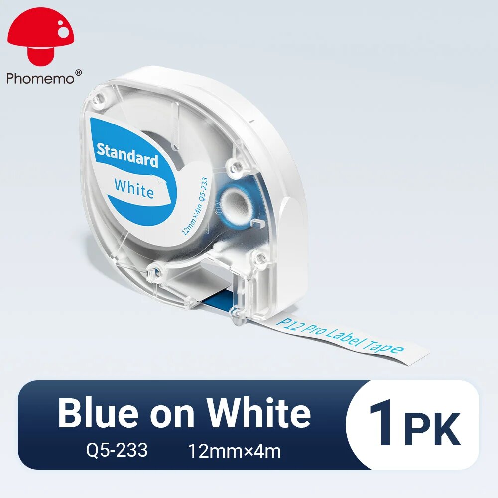 Лента для принтера этикеток Phomemo P12PRO, Blue on White, Q5-233, 12mmx4m