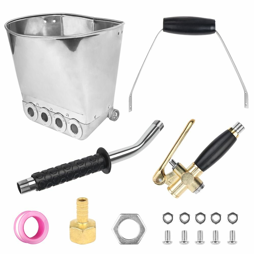 Хоппер ковш штукатурный, пневмоковш для обработки стен (объём 3,5л) нерж.4 больших сопла и разборная конструкция, для покраски стен и потолков, напольных покрытий