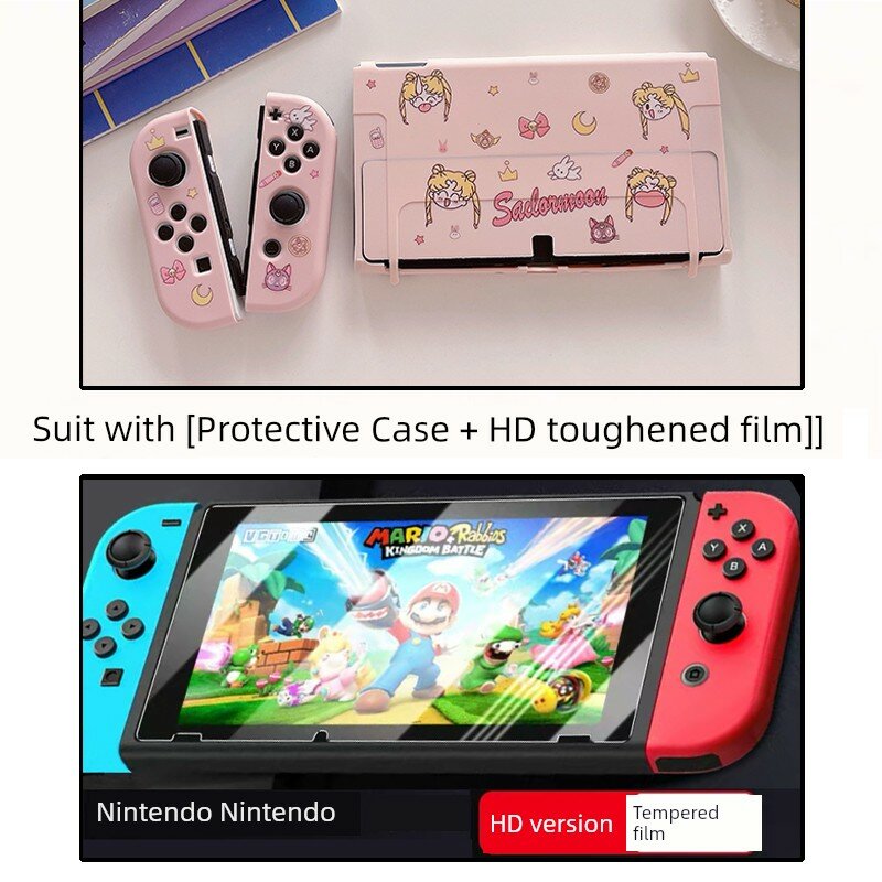 Защитный чехол с темой Sailor Moon для Nintendo Switch OLED, включает закаленное стекло