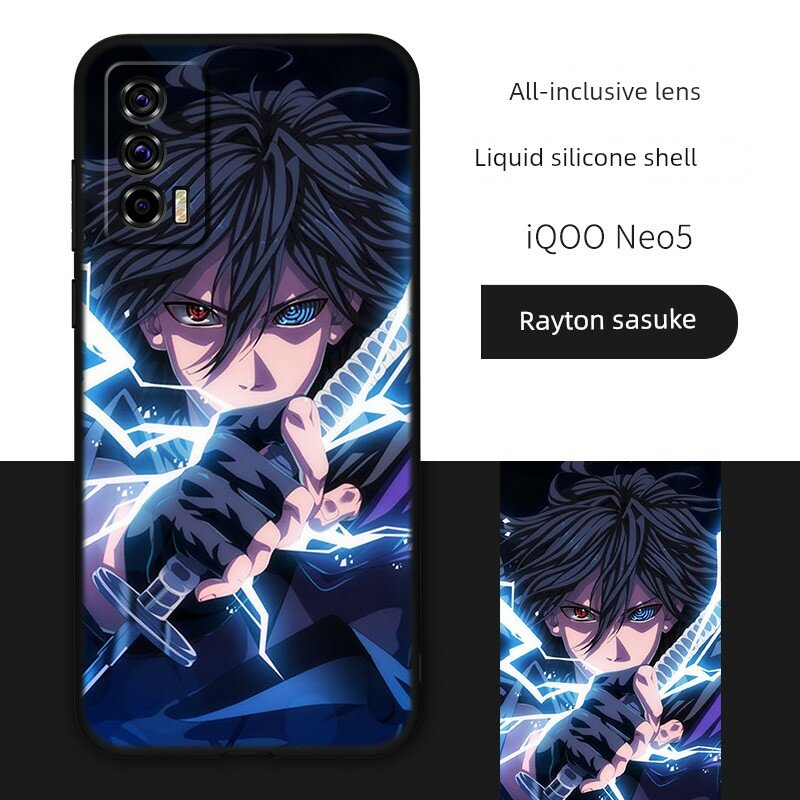 Силиконовый чехол для iQOO Neo5 с дизайном Сасуке-молния, полной защитой камеры, антипригарным покрытием и тонкой