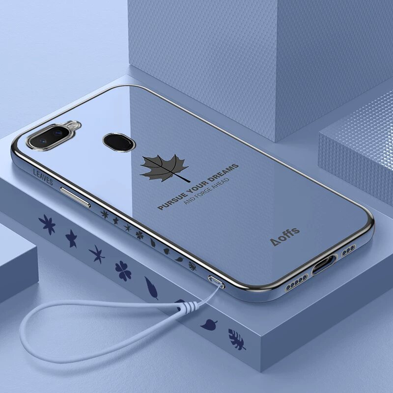 Силиконовый чехол для OPPO A7n в голубом цвете с узором кленового листа, защитная задняя панель для мобильного телефона