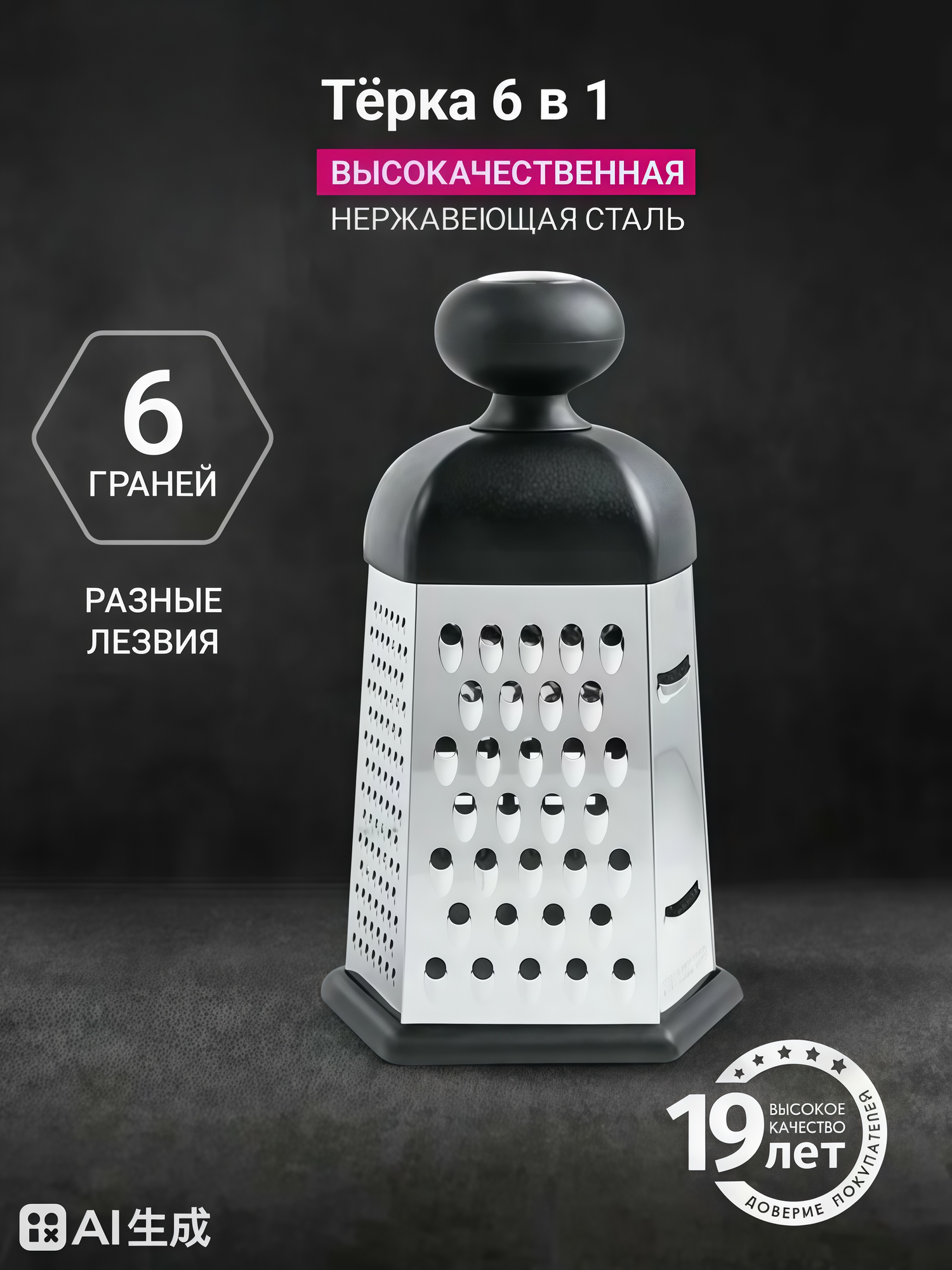 Тёрка для овощей TalleR Nova Home Textile TR-21904, 4 лезвия, нержавеющая сталь, пластик