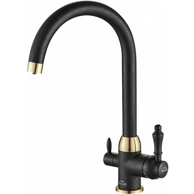 Смеситель для кухни ZorG Steel Hammer SH723BLACKBR черный, с краном для питьевой воды, рычажный, латунь