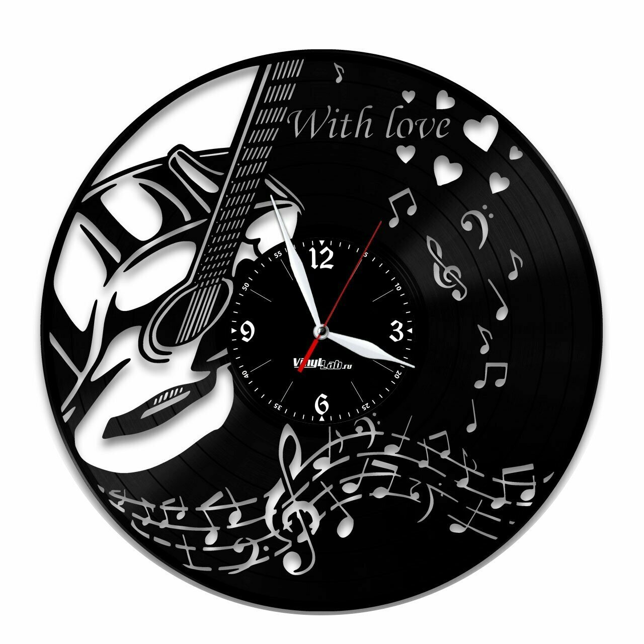 Часы из виниловой пластинки (c) VinylLab Гитара, диаметр 30 см
