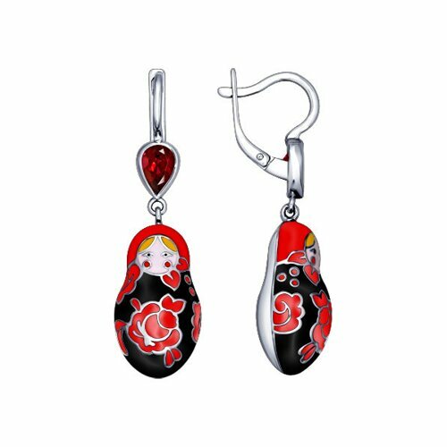 Серьги, серебро, 925 проба, родирование, эмаль, фианит
