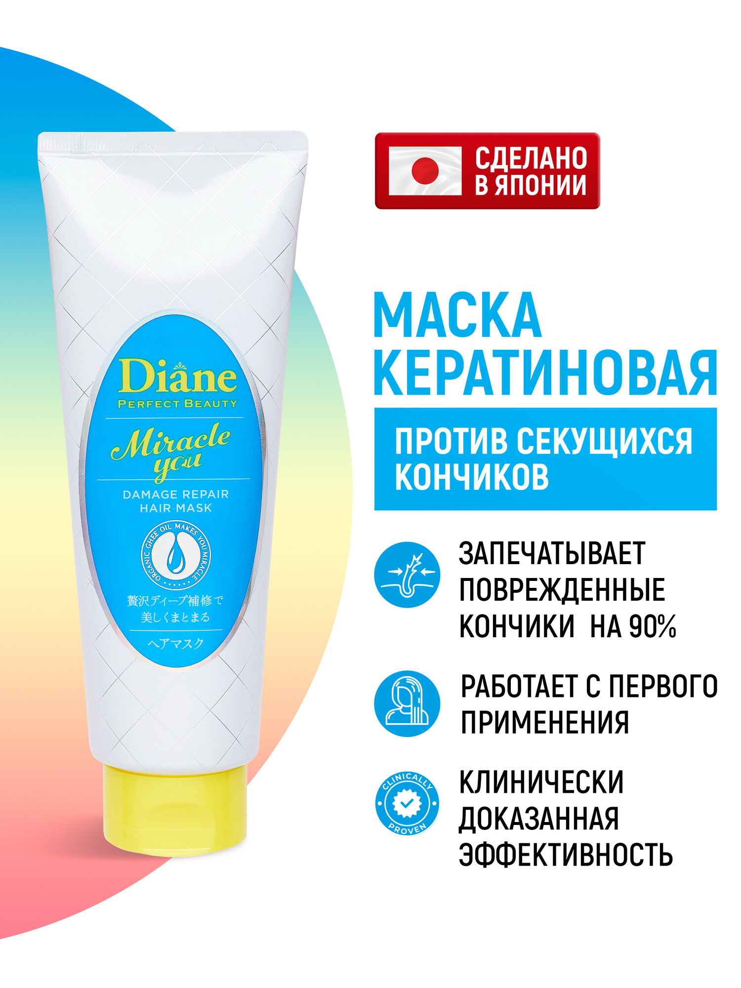 Moist Diane Маска для волос кератиновая Perfect Beauty Miracle You увлажняющая, питательная, уплотняющая, запечатывающая и восстанавливающая секущиеся кончики (Япония) 150 г