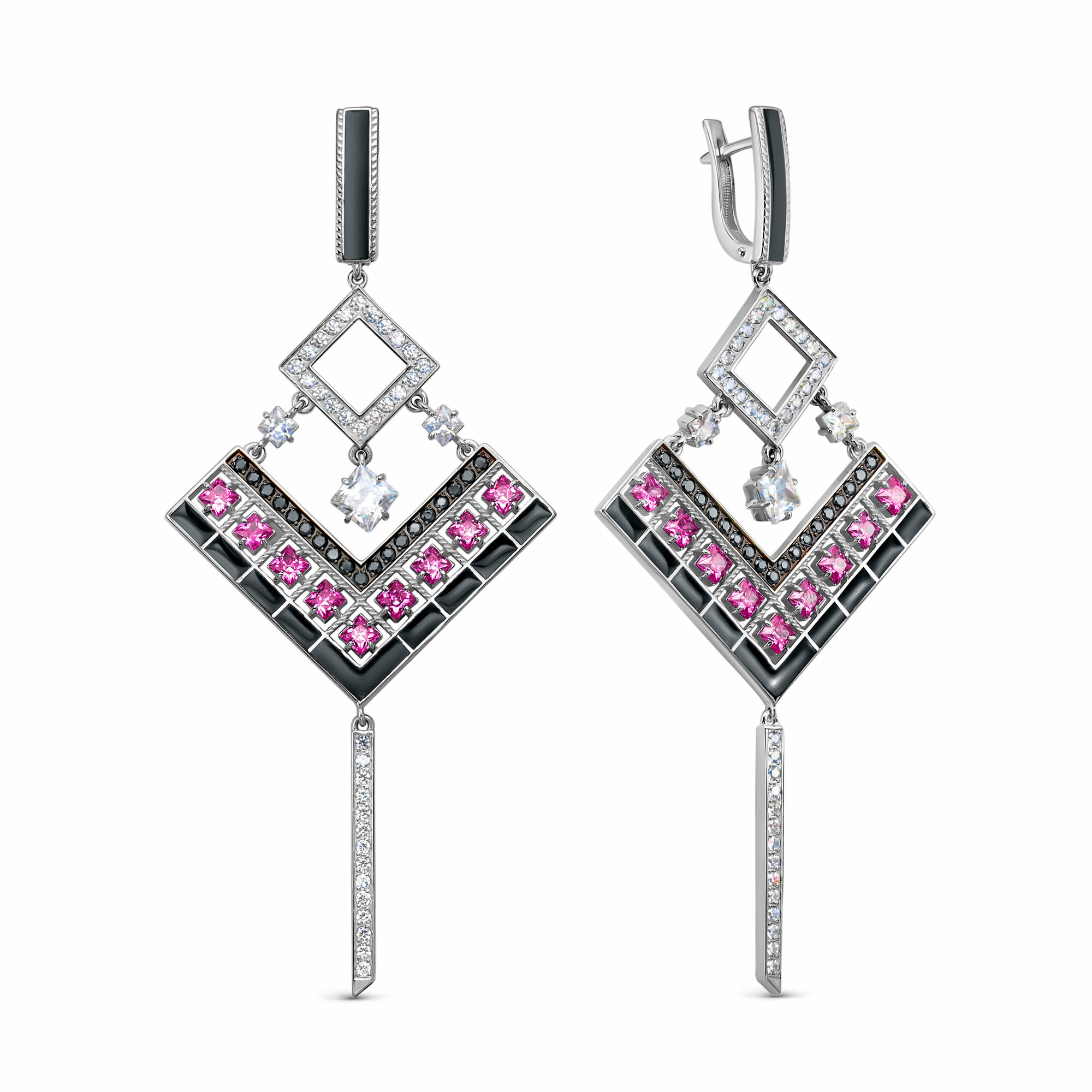 Серьги, серебро, 925 проба, фианит, рубин синтетический