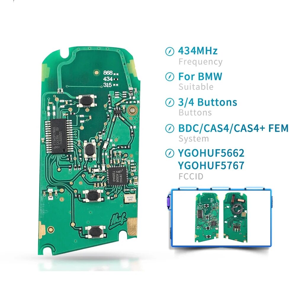 Пульт BMW 434MHz 3/4 кнопки, YGOHUF5662/5767, FEM/BDC