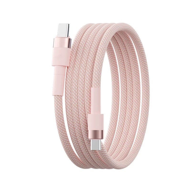 Брашированный кабель USB-C к USB-C, розовый, 2 метра, быстрая зарядка PD 20Вт, совместимый с iPhone 14/15/16, iPad