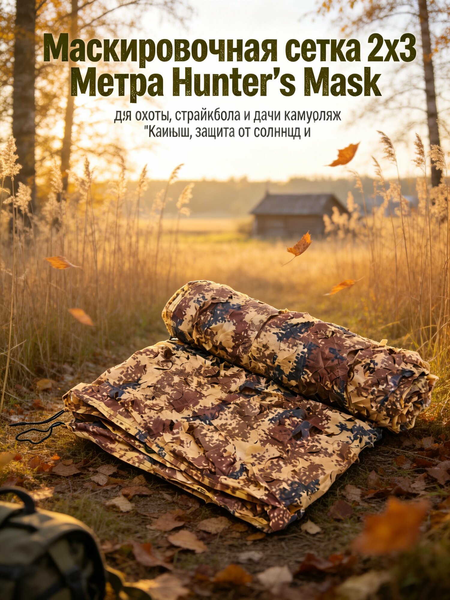 Маскировочная сетка 2х3 метра Hunter's Mask, камуфляж Камыш для охоты, страйкбола и дачи с защитой от солнца и ультрафиолета